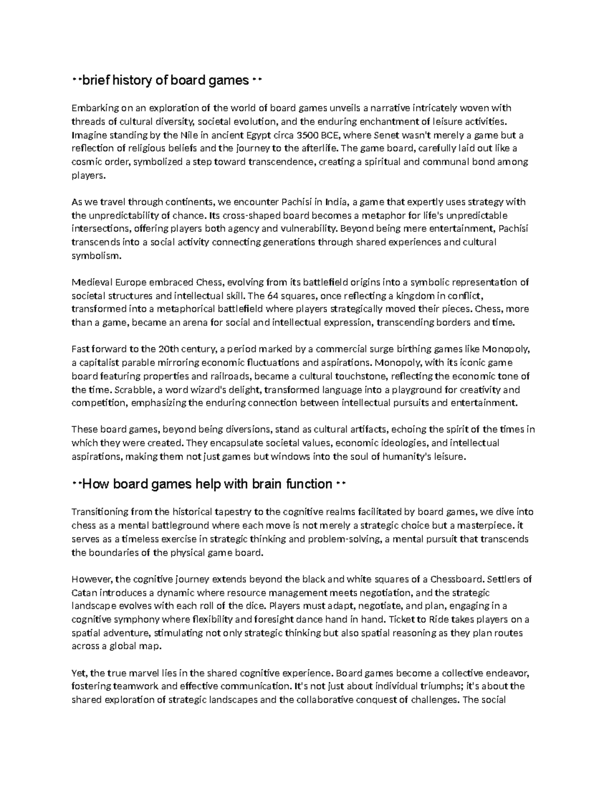 Essay for rodriguez - signa - **brief history of board games ...