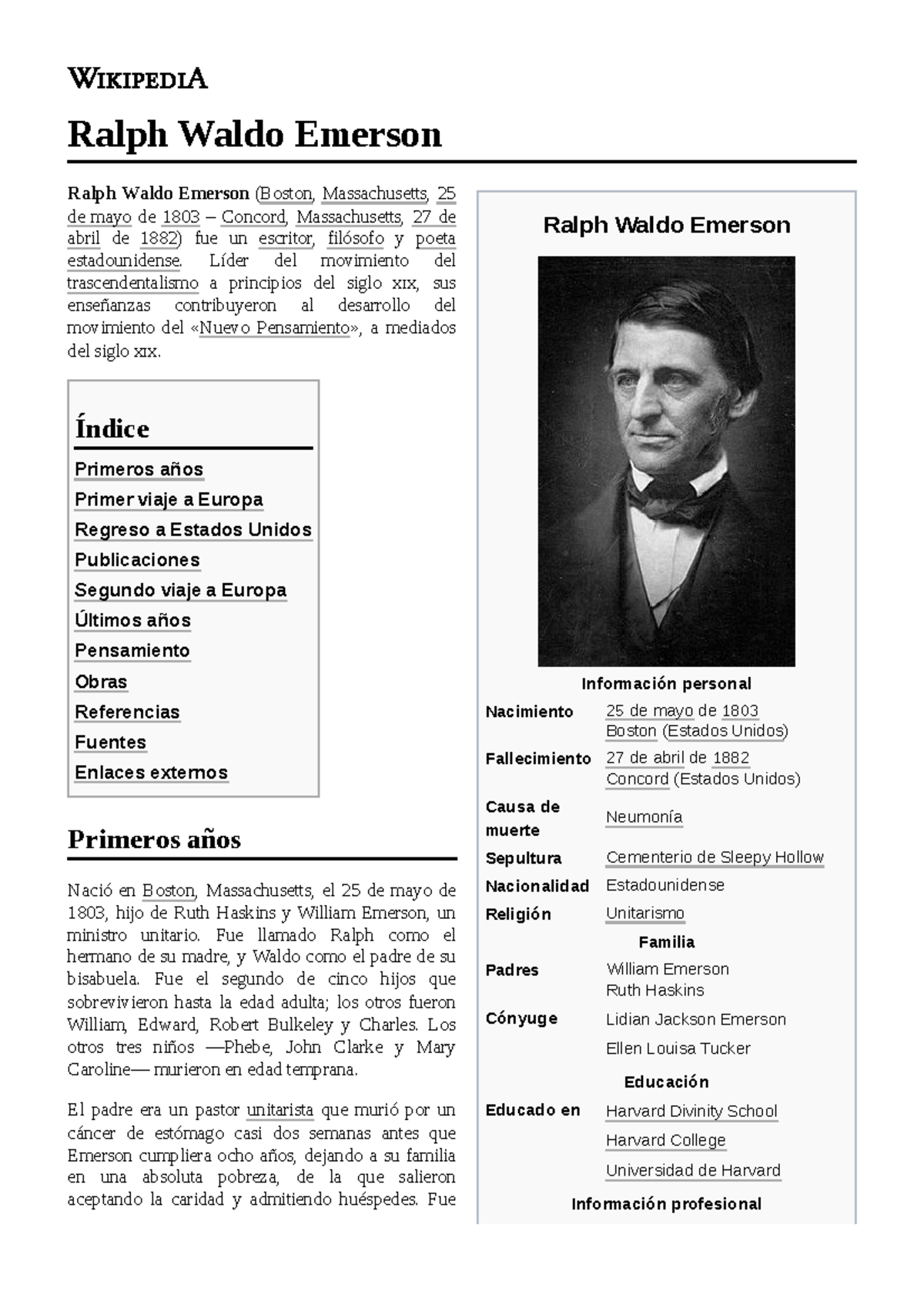 Ralph Waldo Emerson - Ralph Waldo Emerson Información personal ...