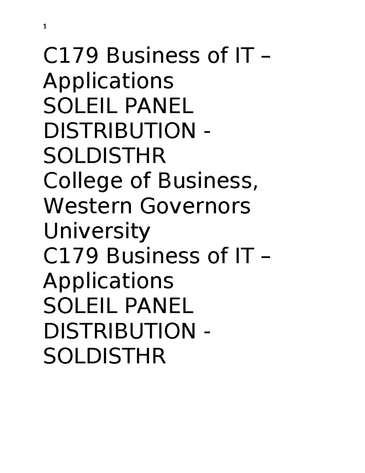 C179 - Task 1 - task1 complete - C179 Business of IT – Applications SOLEIL PANEL DISTRIBUTION ...