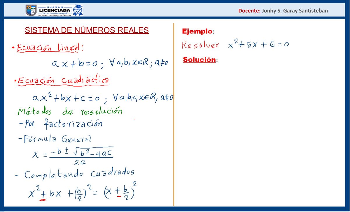 Clase 1 - Ecuaciones e Inecuaciones 2024-1 - Matemática - SISTEMA DE NÚMEROS REALES - Studocu