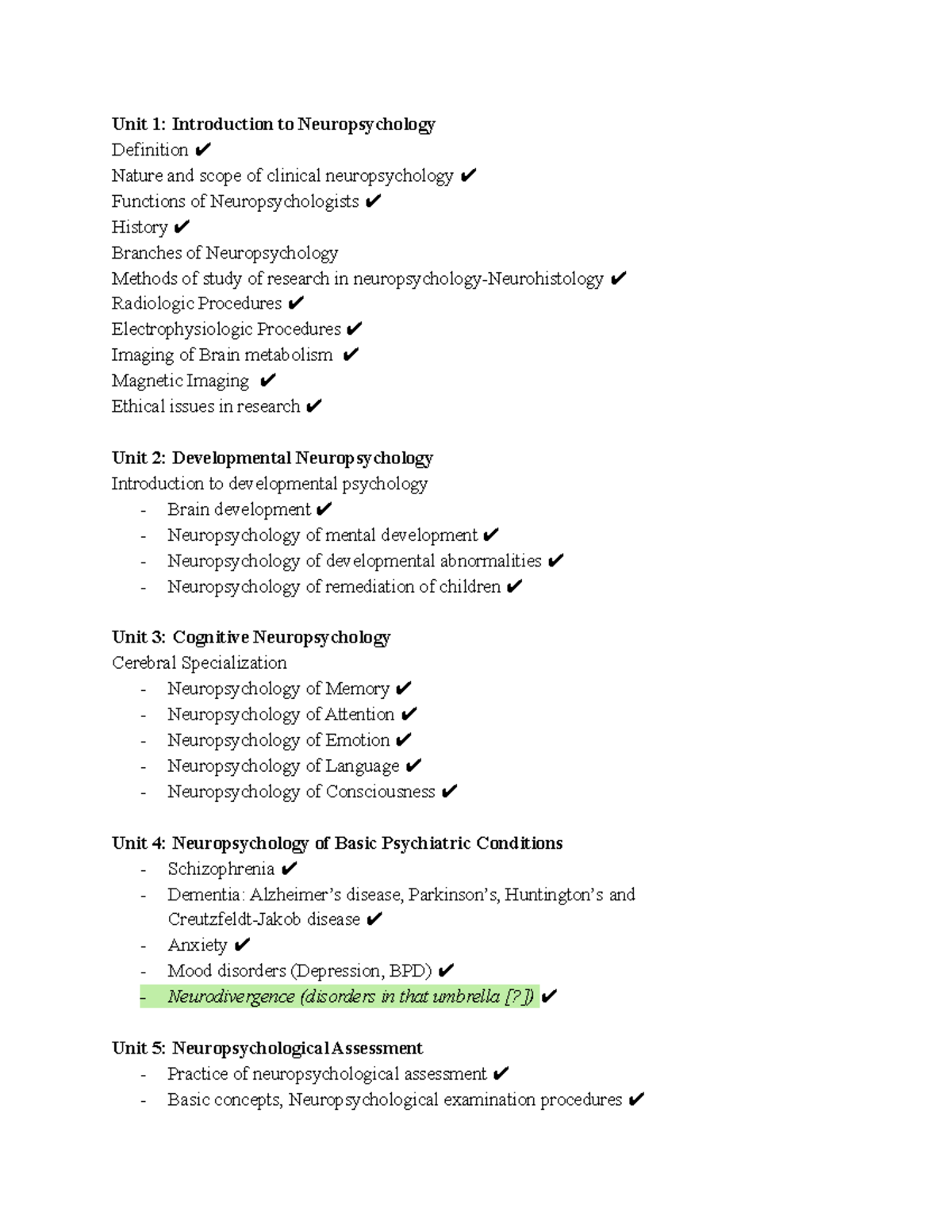 Neuropsychology Notes - Unit 1: Introduction to Neuropsychology ...
