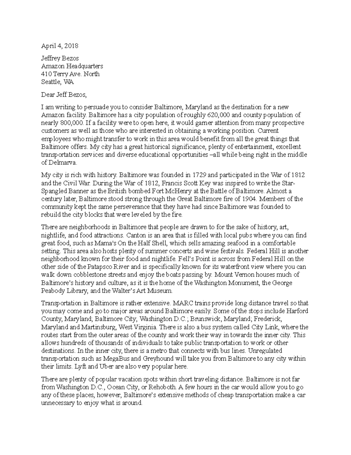 Hometown letter to jeff bezos assignment - April 4, 2018 Jeffrey Bezos ...
