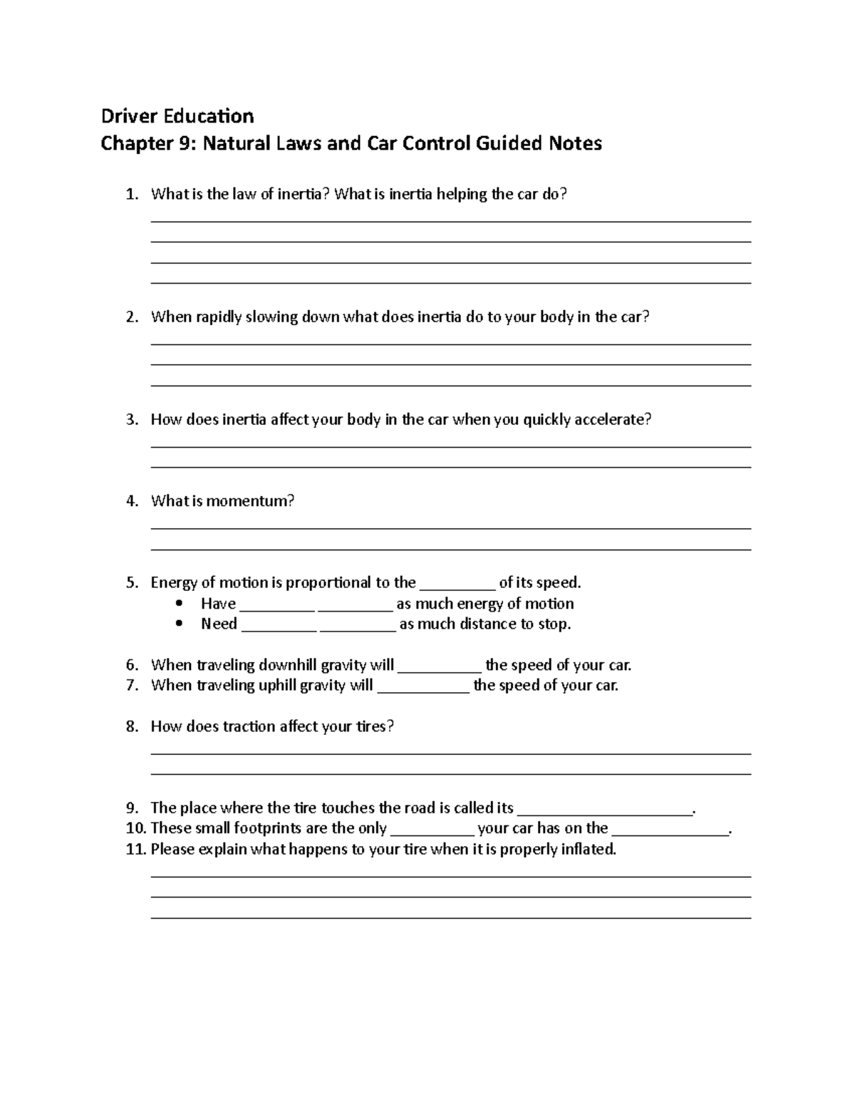 Ch 9 Guided Notes - stuff - Driver Education Chapter 9: Natural Laws ...