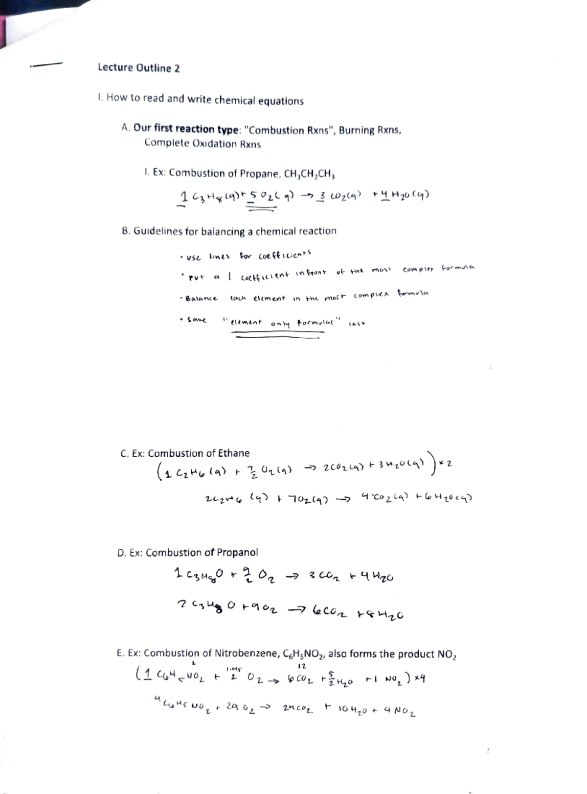 Lecture outline - Our first reaction type: "Combustion Rxns", Burning ...