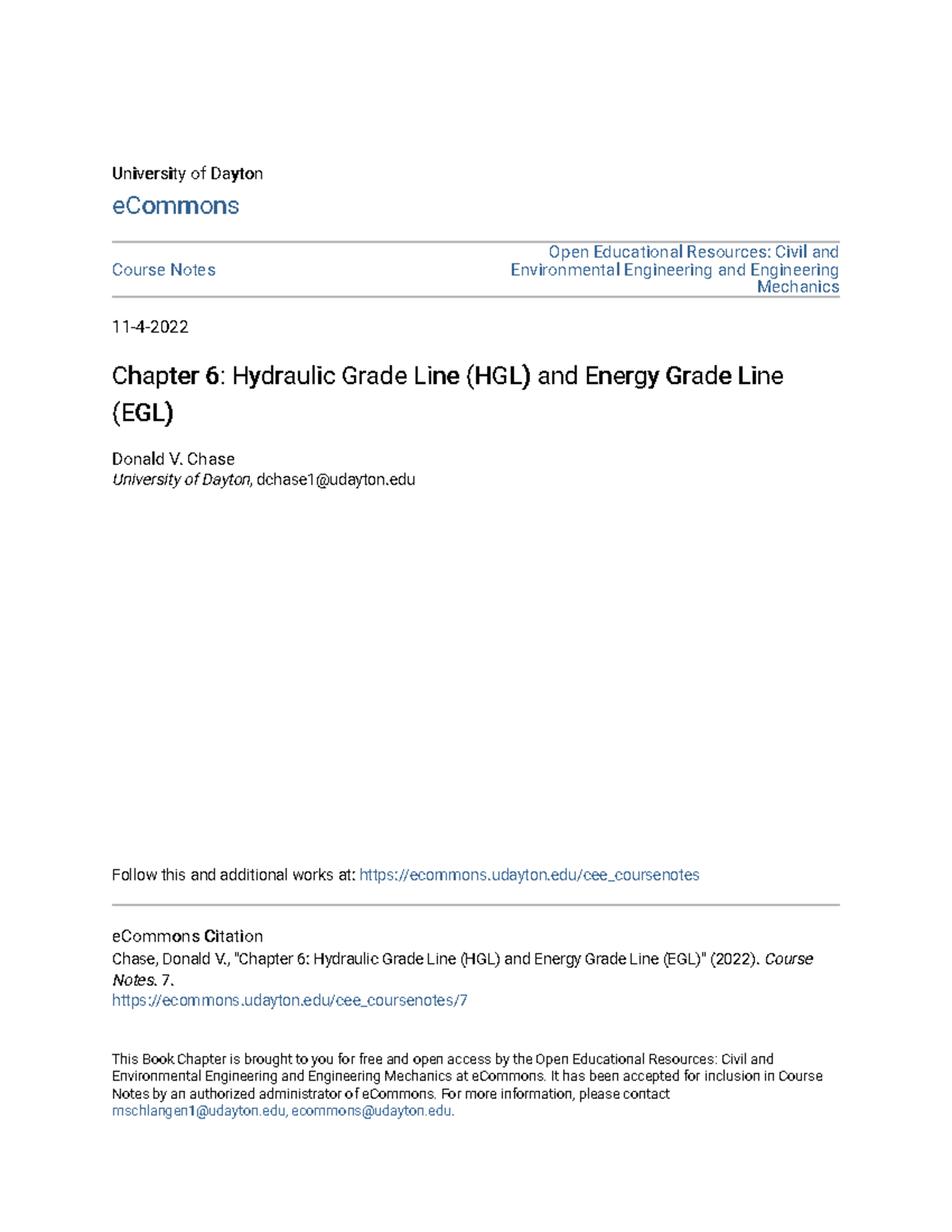 Hydraulic Grade Line (HGL) and Energy Grade Line (EGL) - University of ...
