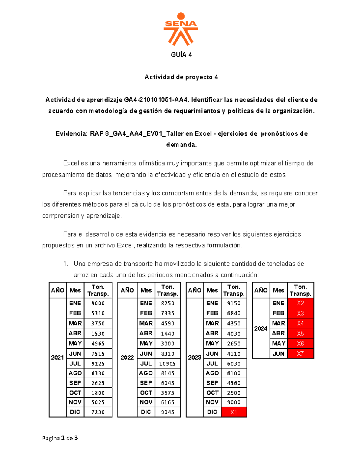 Evidencia RA8 GA4 AA4 Ev1 Taller en excel ejercicios pronosticos de ...