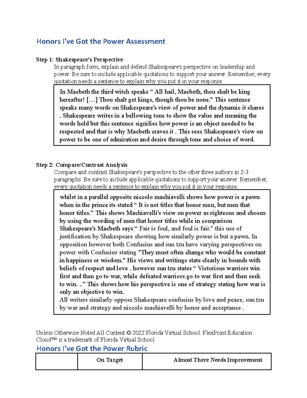 Honors ive got the power assess rubric fixed.docx - Honors I've Got the ...