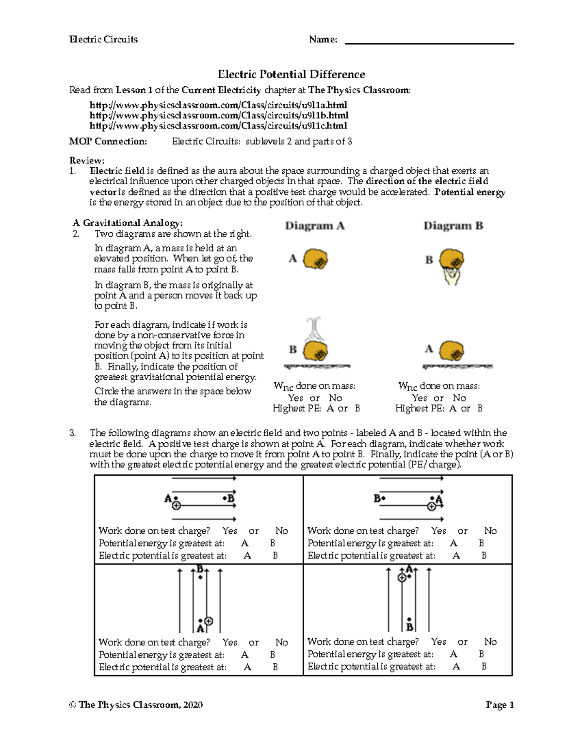 Circuits Packet - Electric Circuits Name: Electric Potential Difference ...