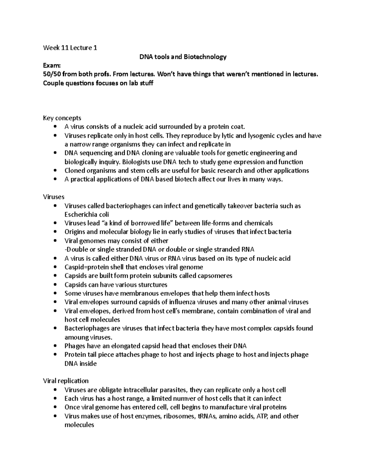 Week 11 Lecture 1 - Biotechnology - Week 11 Lecture 1 DNA tools and Biotechnology Exam: 50/50 ...