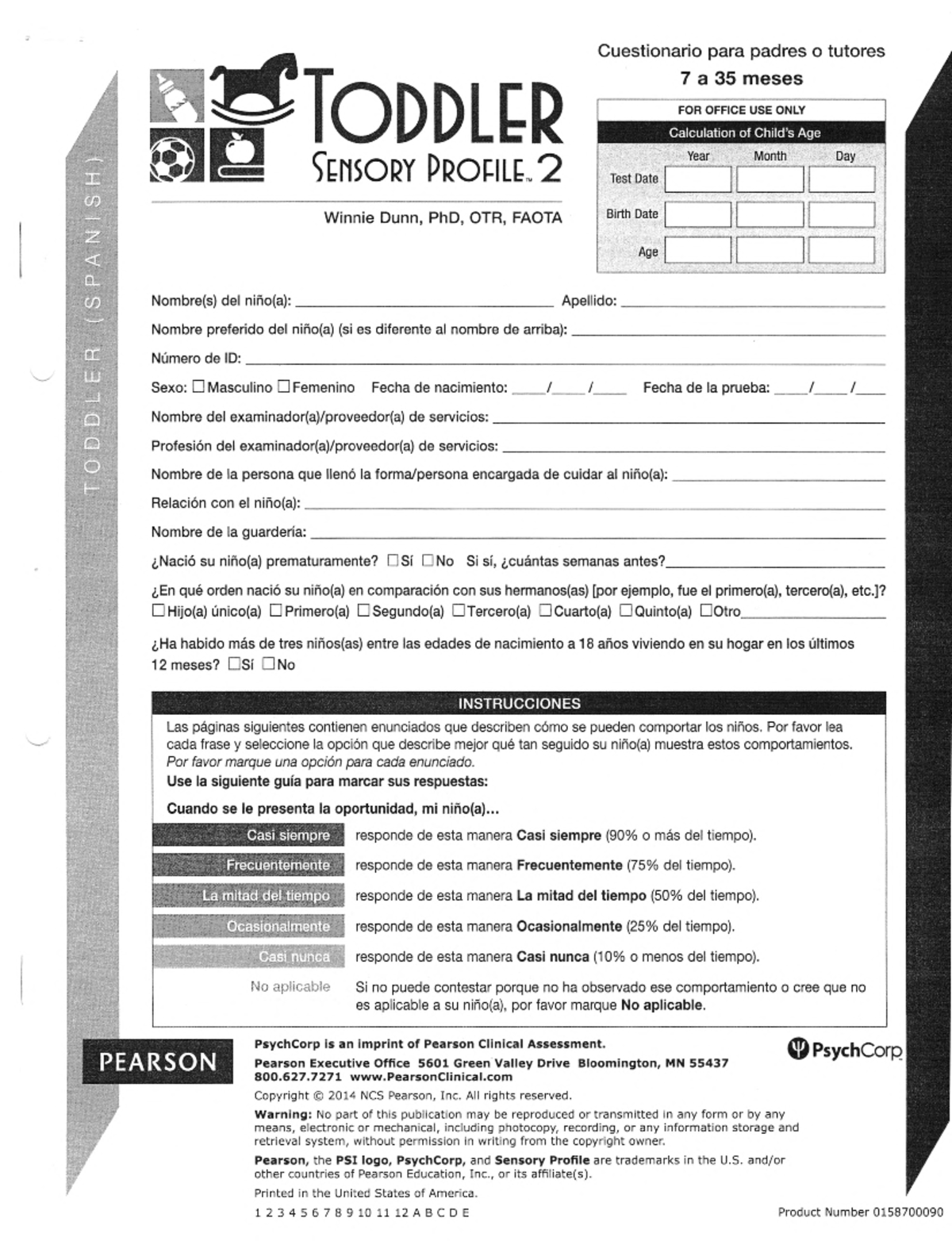 Imprimir 3 Toddler Sensory Profile 2 - Terapia Ocupacional - Studocu