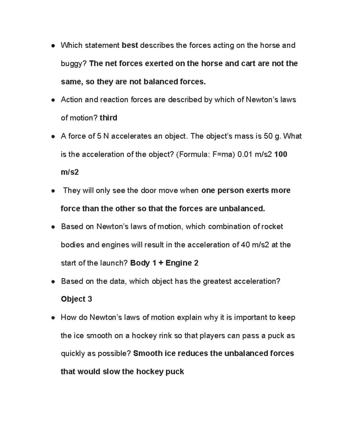 Newton's Laws of Motion Quiz - Which statement best describes the ...