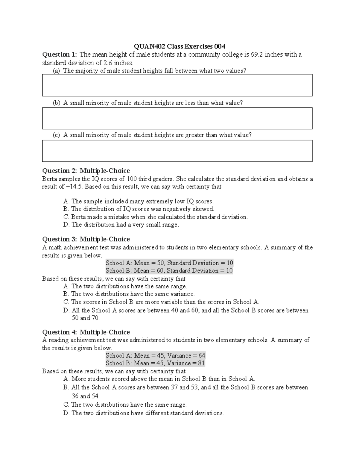Class Exercises 004 - LECTURE NOTES - QUAN402 Class Exercises 004 ...