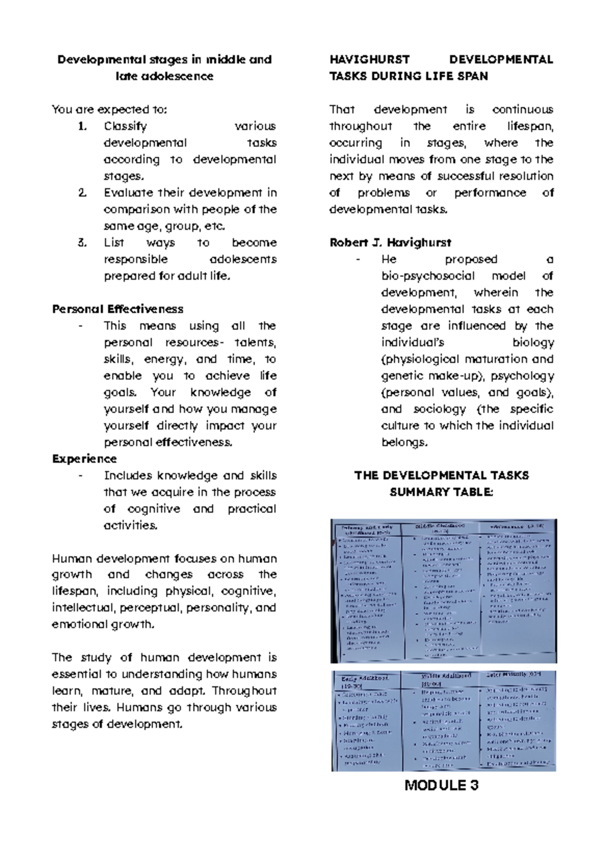 Perdev Module 3 and 4 Lecture - Developmental stages in middle and late adolescence You are ...