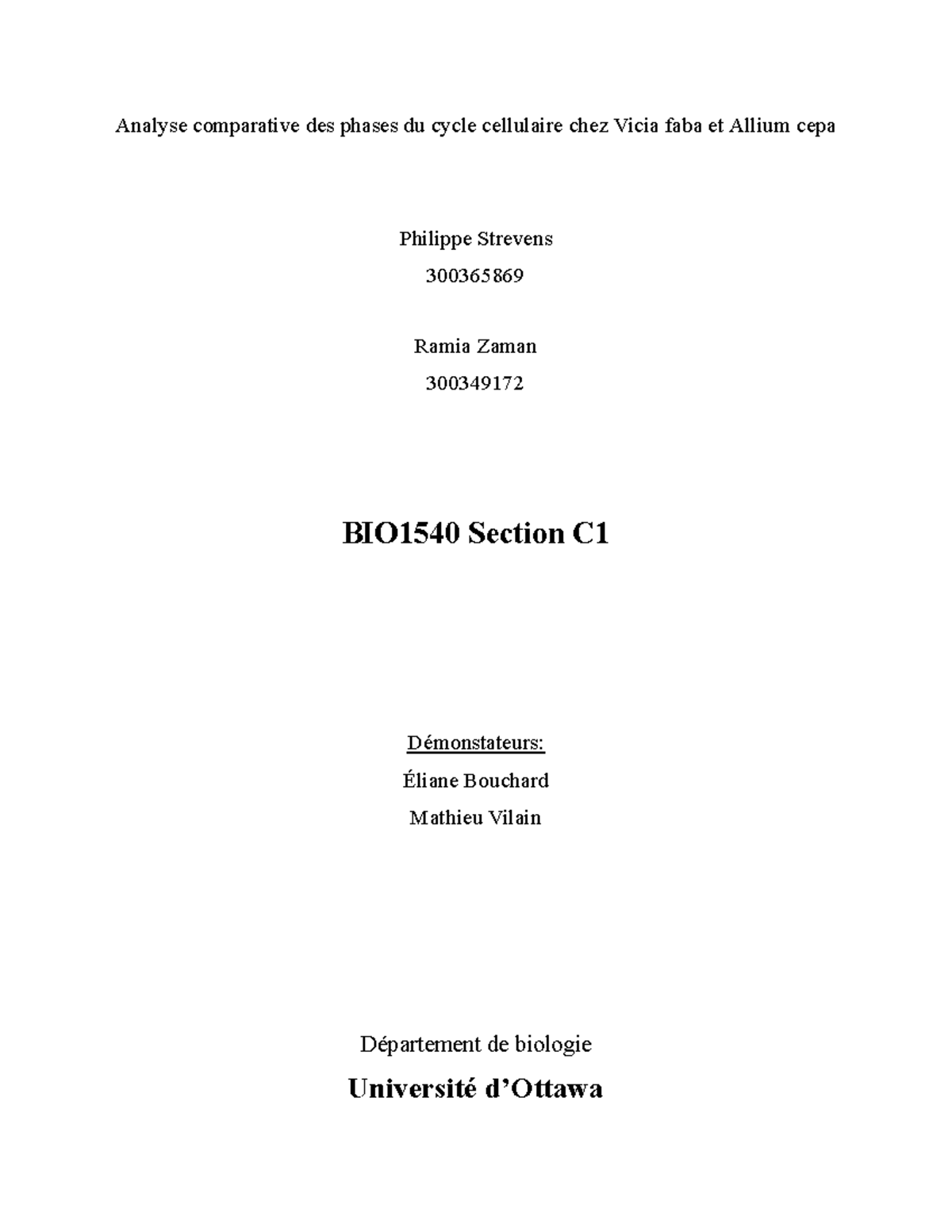 Mitose lab bio 1540 - Analyse comparative des phases du cycle ...