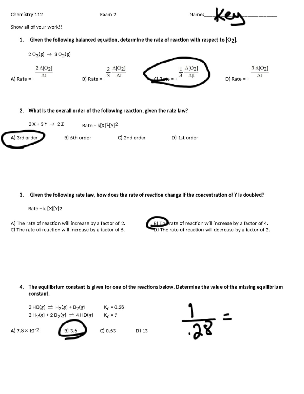112 E2 Fall 2017 key - Chemistry 112 Exam 2 Name ...