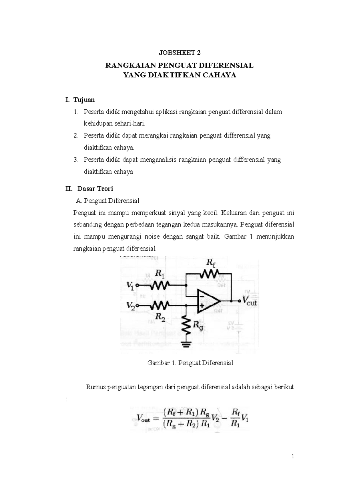 Jobsheet 2 penguat diferensial yang diaktifkan cahaya - JOBSHEET 2 ...