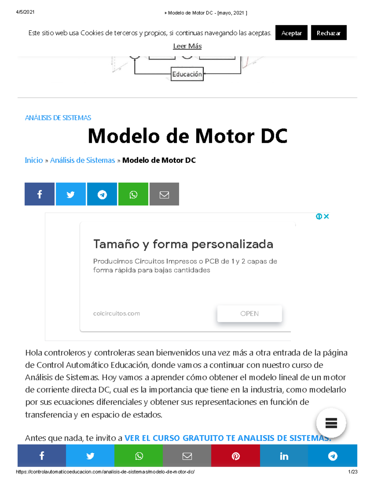 Modelo de Motor DC - [mayo, 2021 ] - ANÁLISIS DE SISTEMAS Modelo de ...