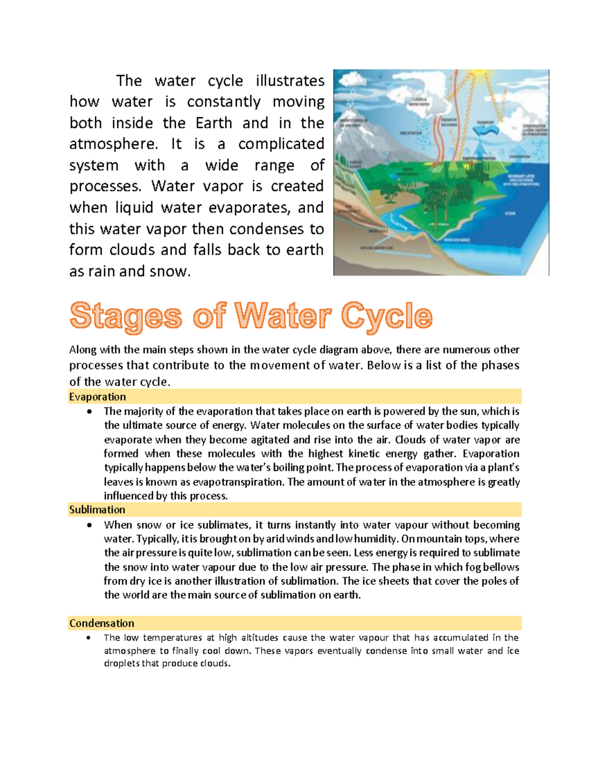 Science - The water cycle illustrates how water is constantly moving ...