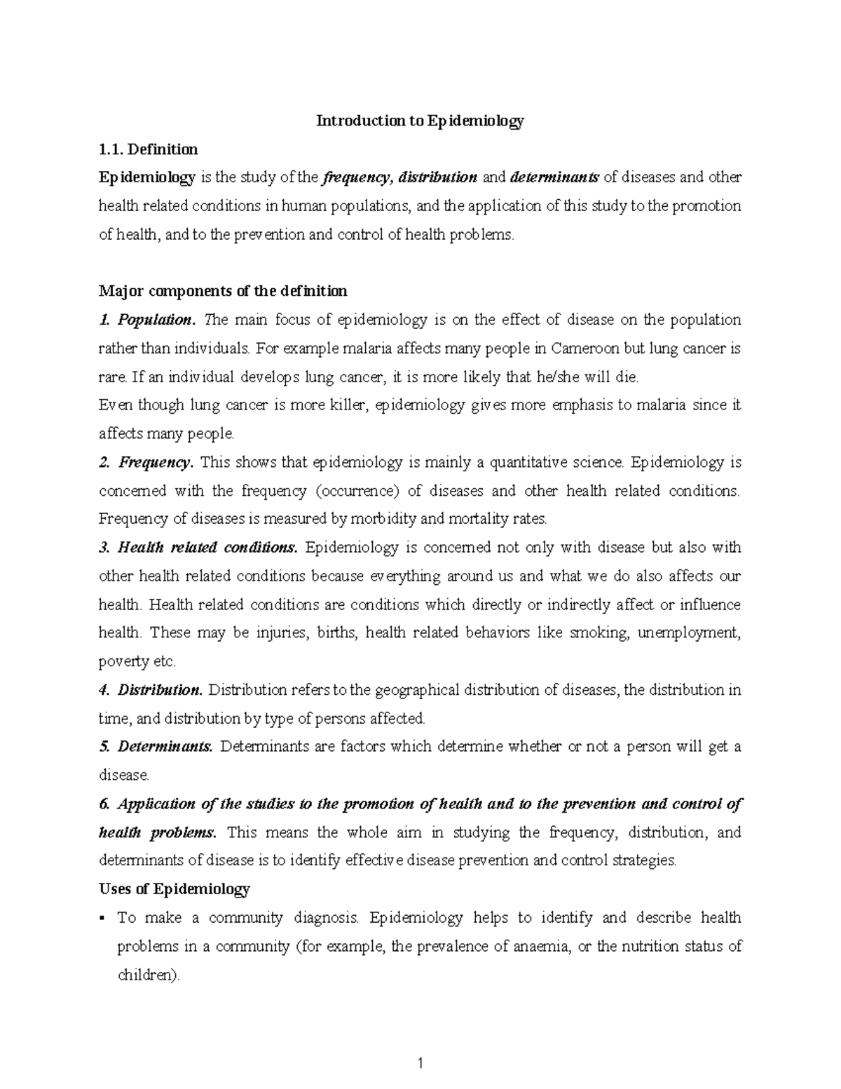 Epidemiology - course lecture notes - Introduction to Epidemiology 1 ...