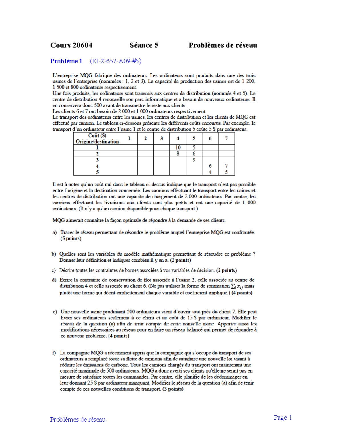 20604-Seance 05-Reseaux Exos - Cours 20604 Séance 5 Problèmes de réseau ...