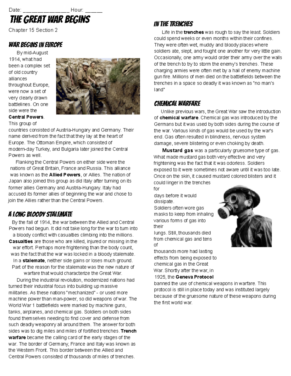 Printable 4 World at War - Date: ________________ Hour: ______ The ...