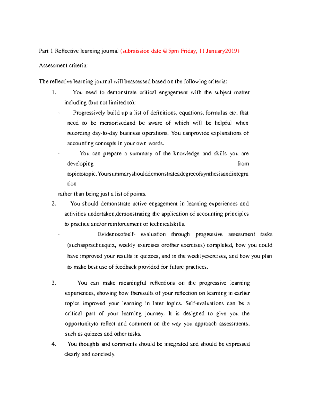 Reflective learning journal - You need to demonstrate critical ...