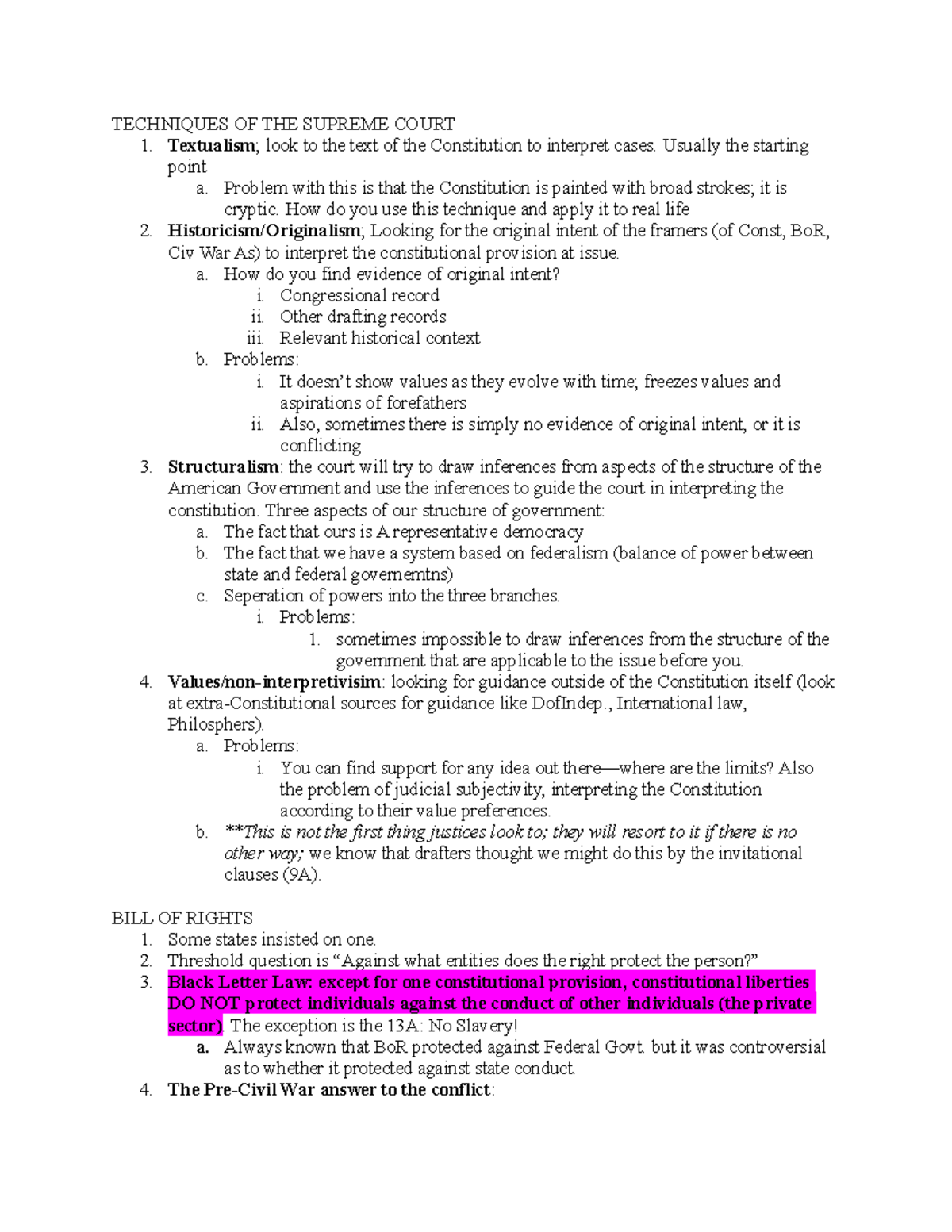 Con Law II Outline (bitensky) - TECHNIQUES OF THE SUPREME COURT ...