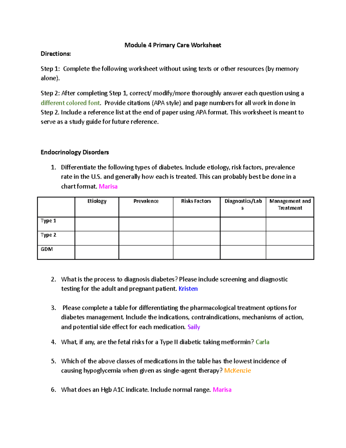 ANW8004 M4 Worksheet - Module 4 Primary Care Worksheet Directions: Step ...