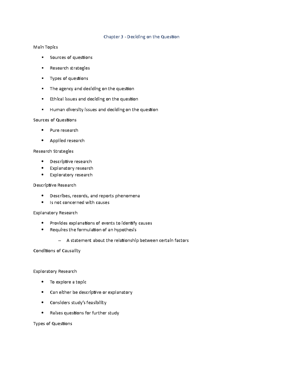 Chapter 3 - Deciding on the Question - Chapter 3 - Deciding on the ...