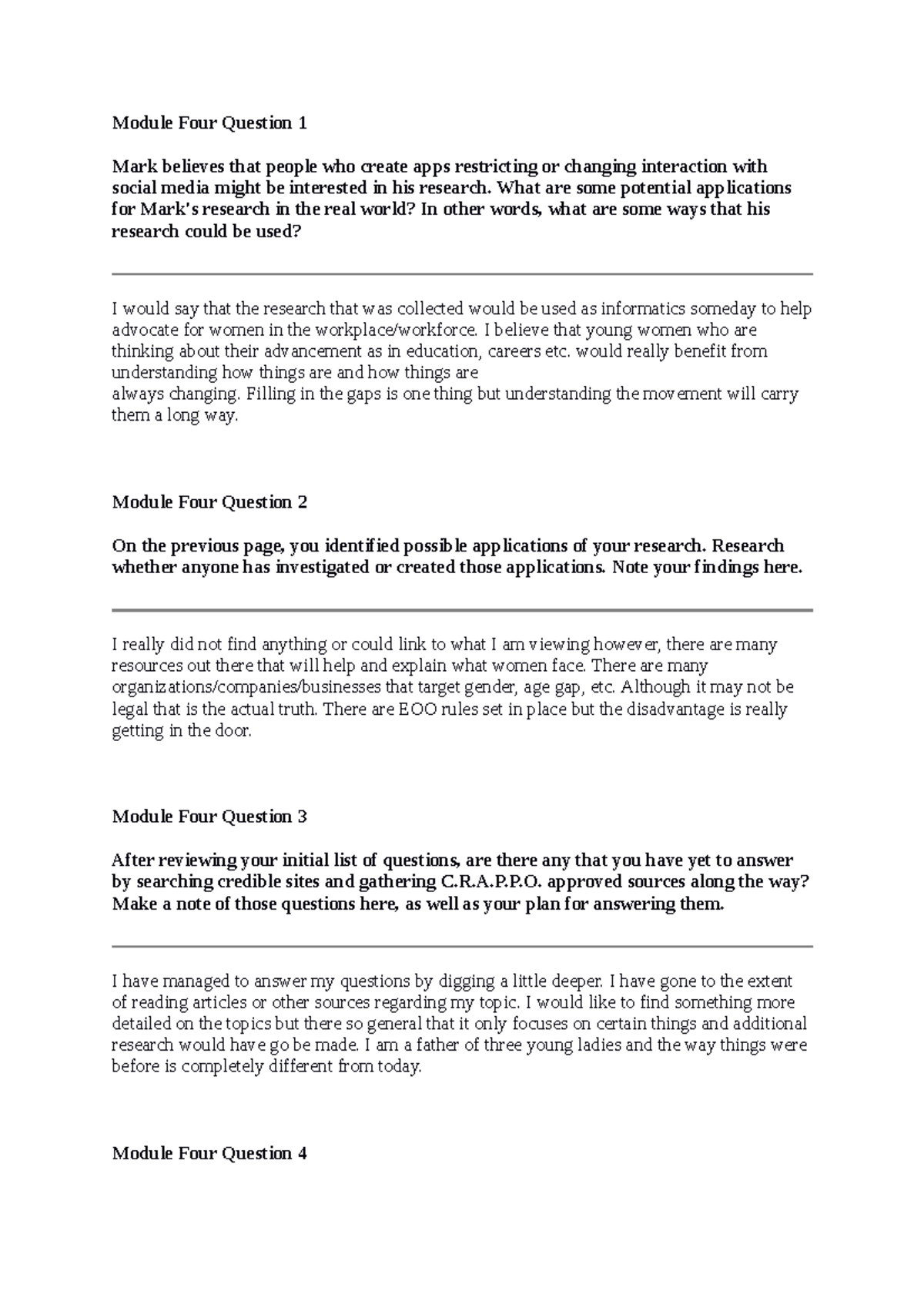 MOD 4 Short Answers - This is the course work for the module within the ...