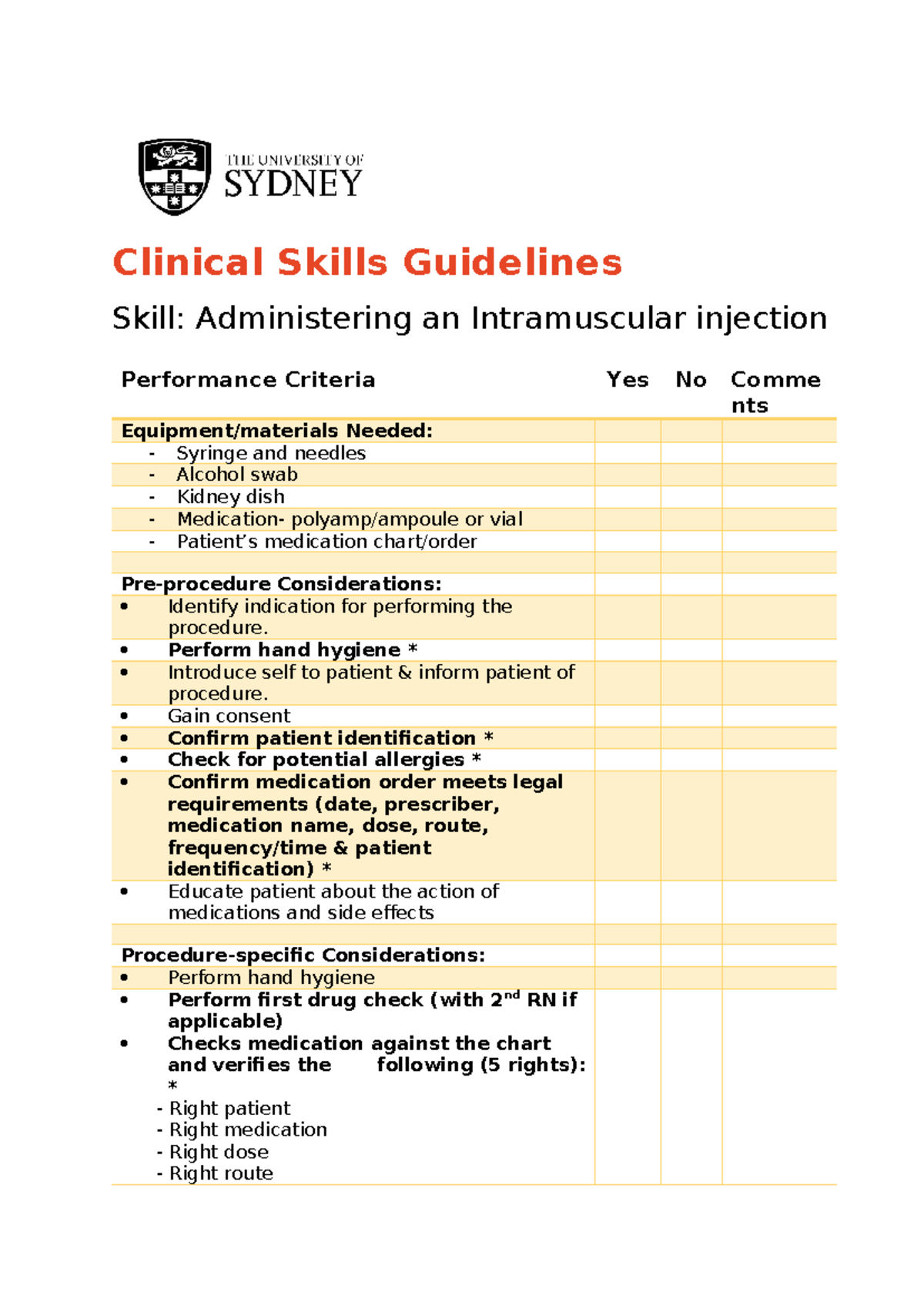 Intramuscular Injections - Clinical Skills Guidelines Skill ...
