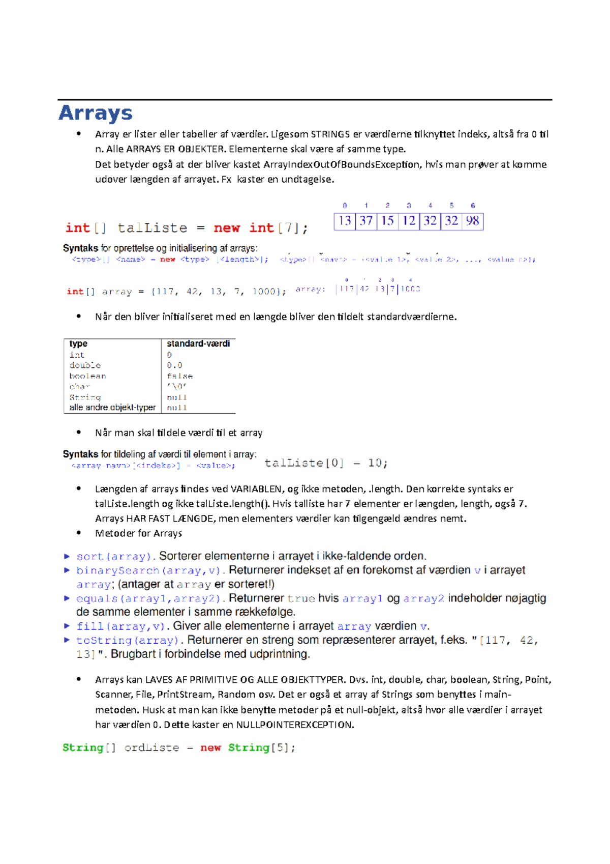 Formelsamling til 02102 eksamen - Arrays Array er lister eller tabeller ...