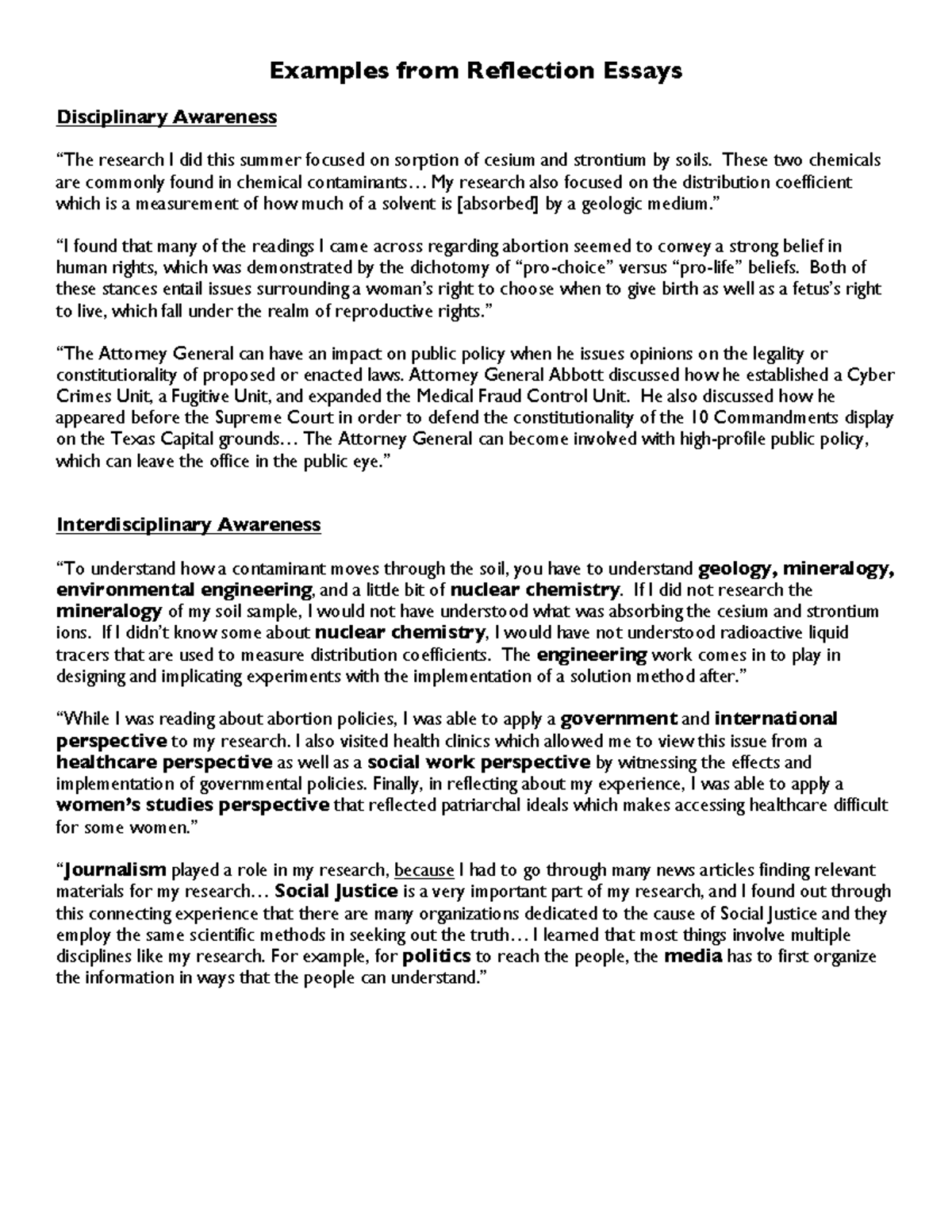 Internship Self Reflection Essay - Examples from Reflection Essays ...