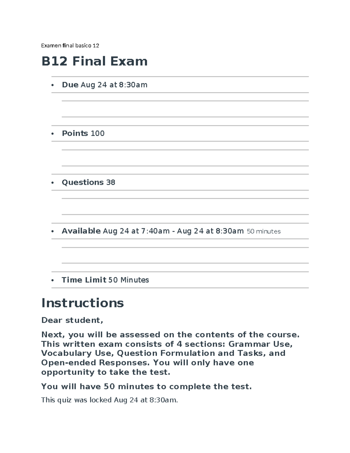 Examen final basico 12 - 24 de agosto - Examen final basico 12 B12 ...