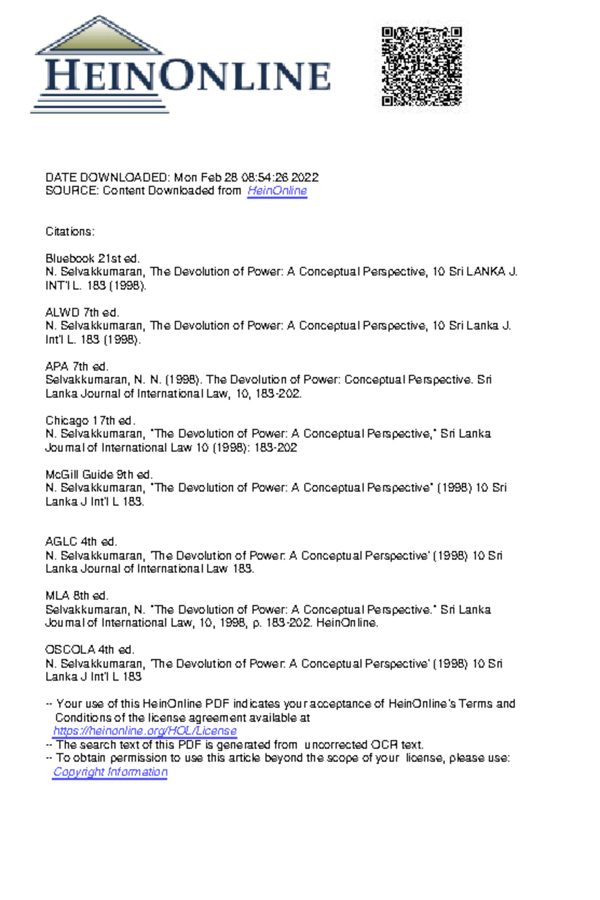 Selvakkumaran, Devolution of Power A Conceptual perspective - DATE ...