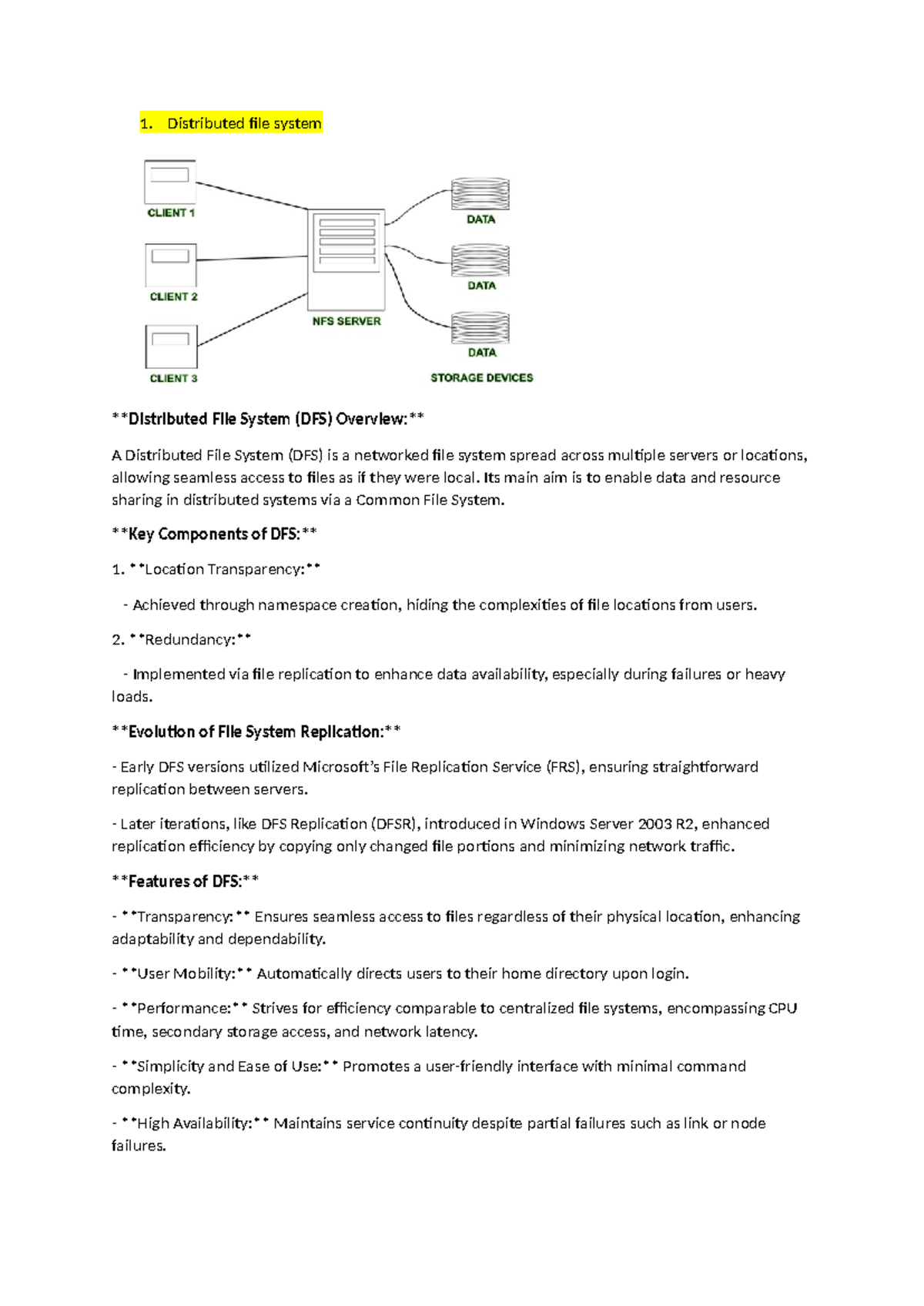 DC DF TT2 - Distributed file system Distributed File System (DFS) Overview: A Distributed File ...