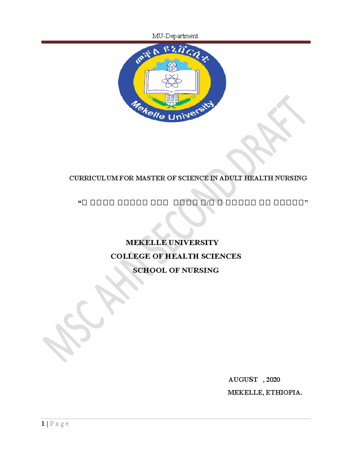 Adult Health Nursing Curriculum 2020 - CURRICULUM FOR MASTER OF SCIENCE IN ADULT HEALTH NURSING ...