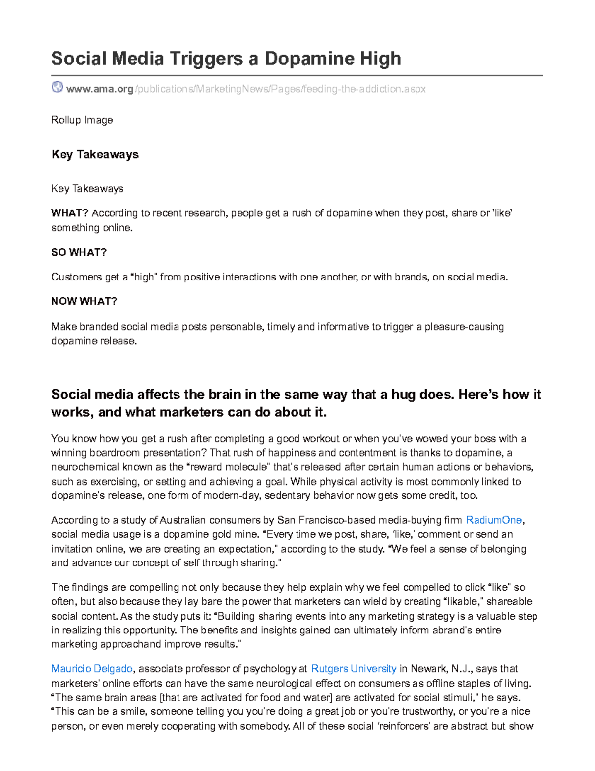 Dopamina y redes sociales - Social Media Triggers a Dopamine High ama ...