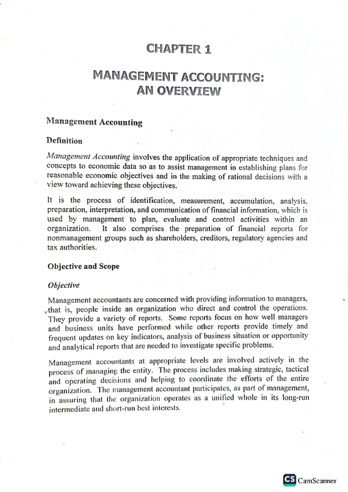 Management Acctg Overview - Accountancy - Studocu