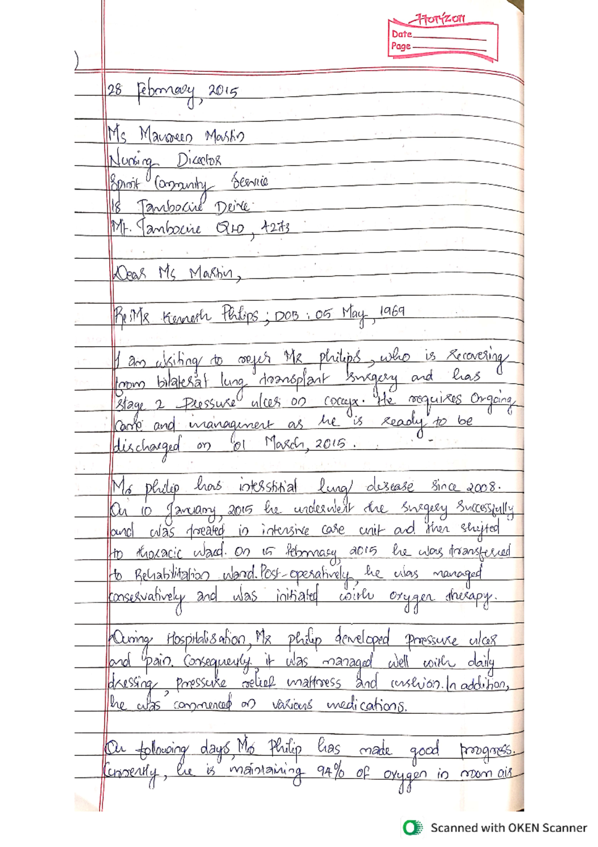 Kenneth philps OET writing sample 2023 - Bachelor of Science in Nursing ...