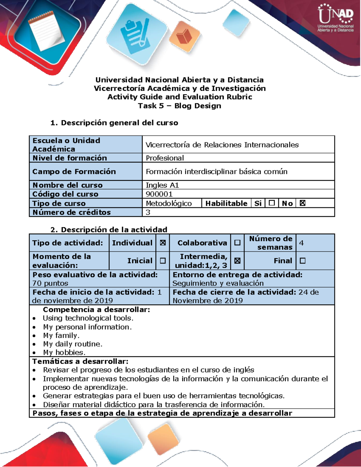 Activity guide and evaluation rubric - Task 5 - Blog Design - Warning: TT: undefined function ...