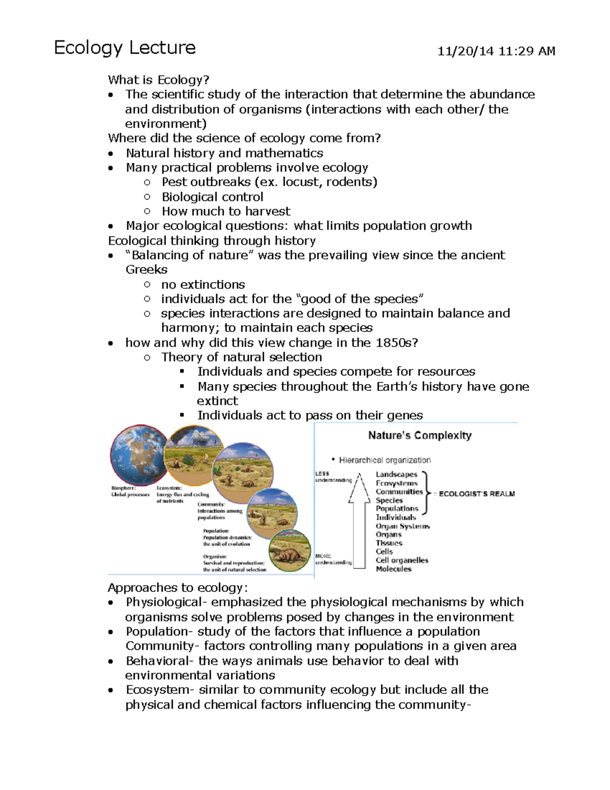 Ecology - Summary Introduction to Virology - Ecology Lecture 11:29 AM ...