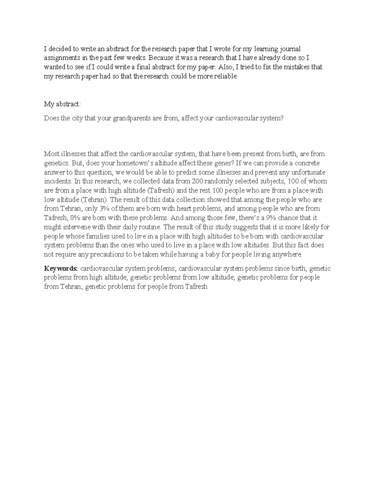 Learning Journal Unit 7 - I decided to write an abstract for the ...