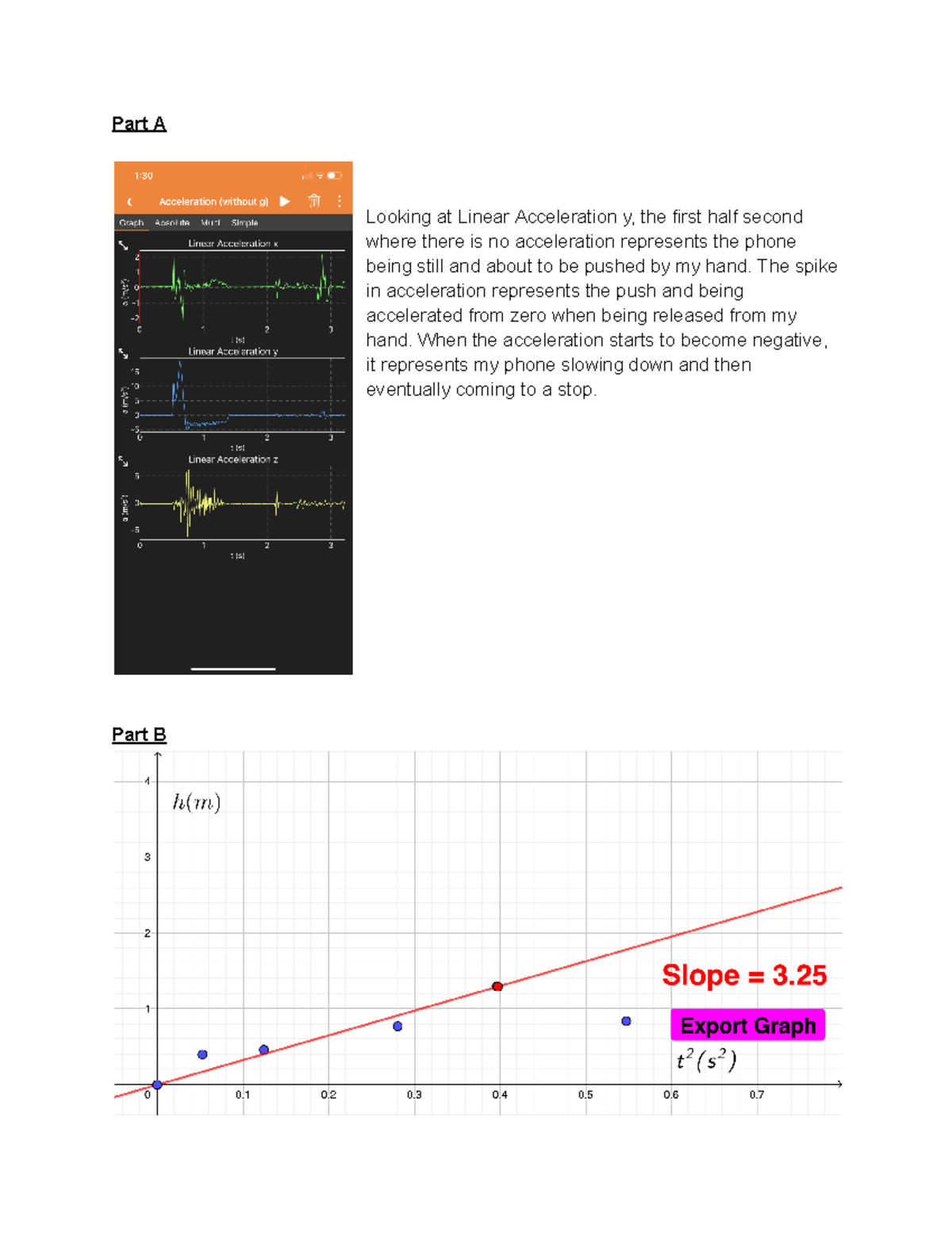 PHYS 1300 Lab 1 - lab - Part A Looking at Linear Acceleration y, the ...