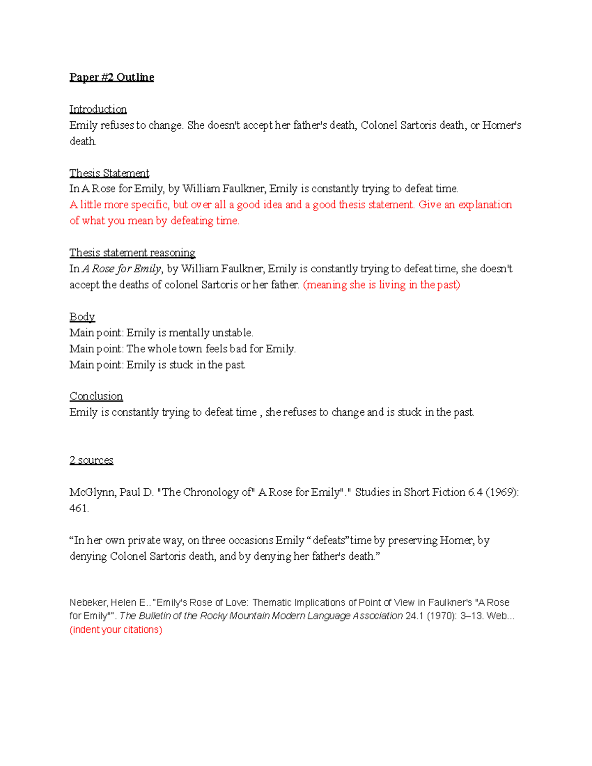 Paper #2 Outline - Paper #2 Outline Introduction Emily refuses to ...