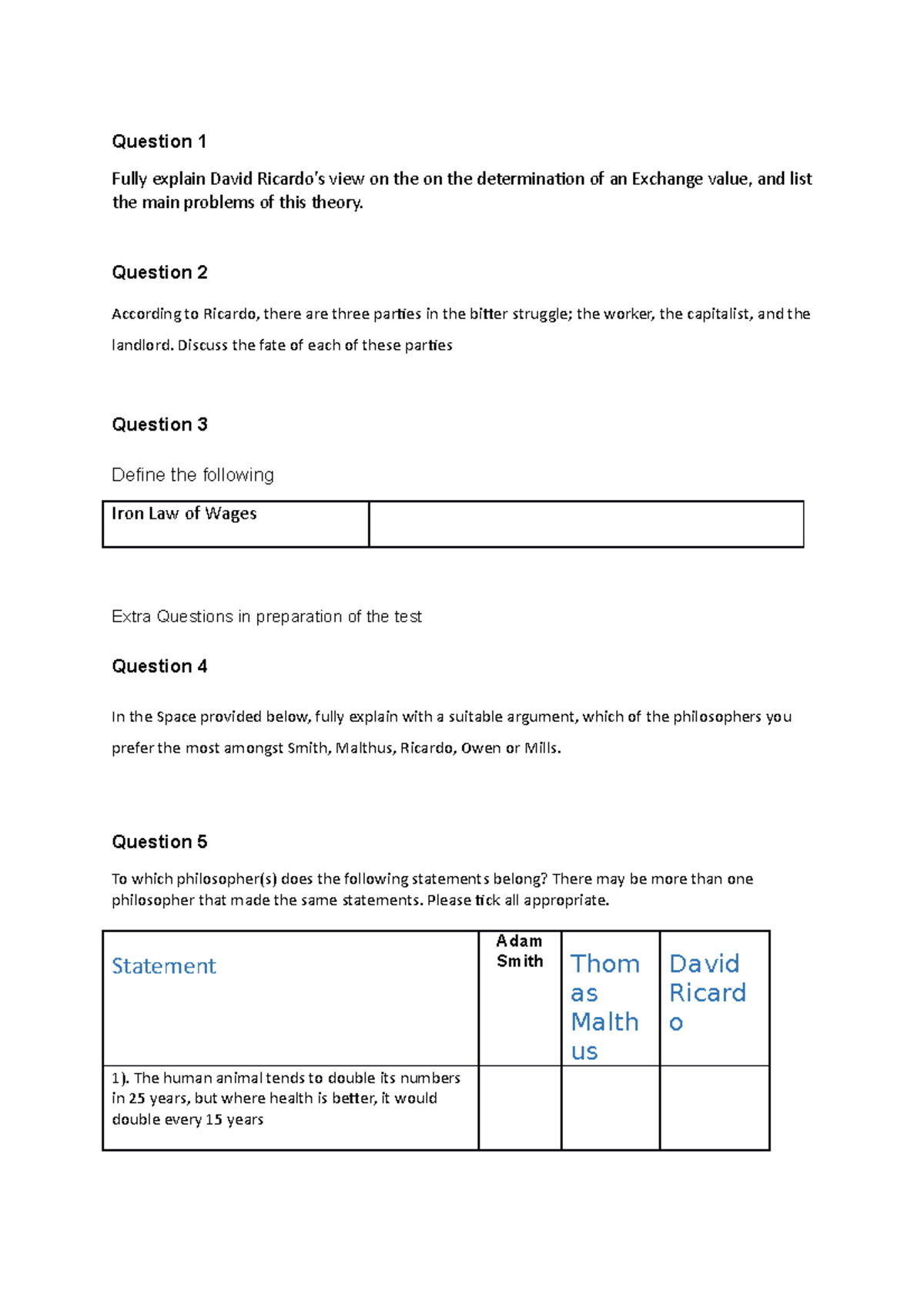 2C Tutorial 3 - Question 1 Fully explain David Ricardo’s view on the on ...