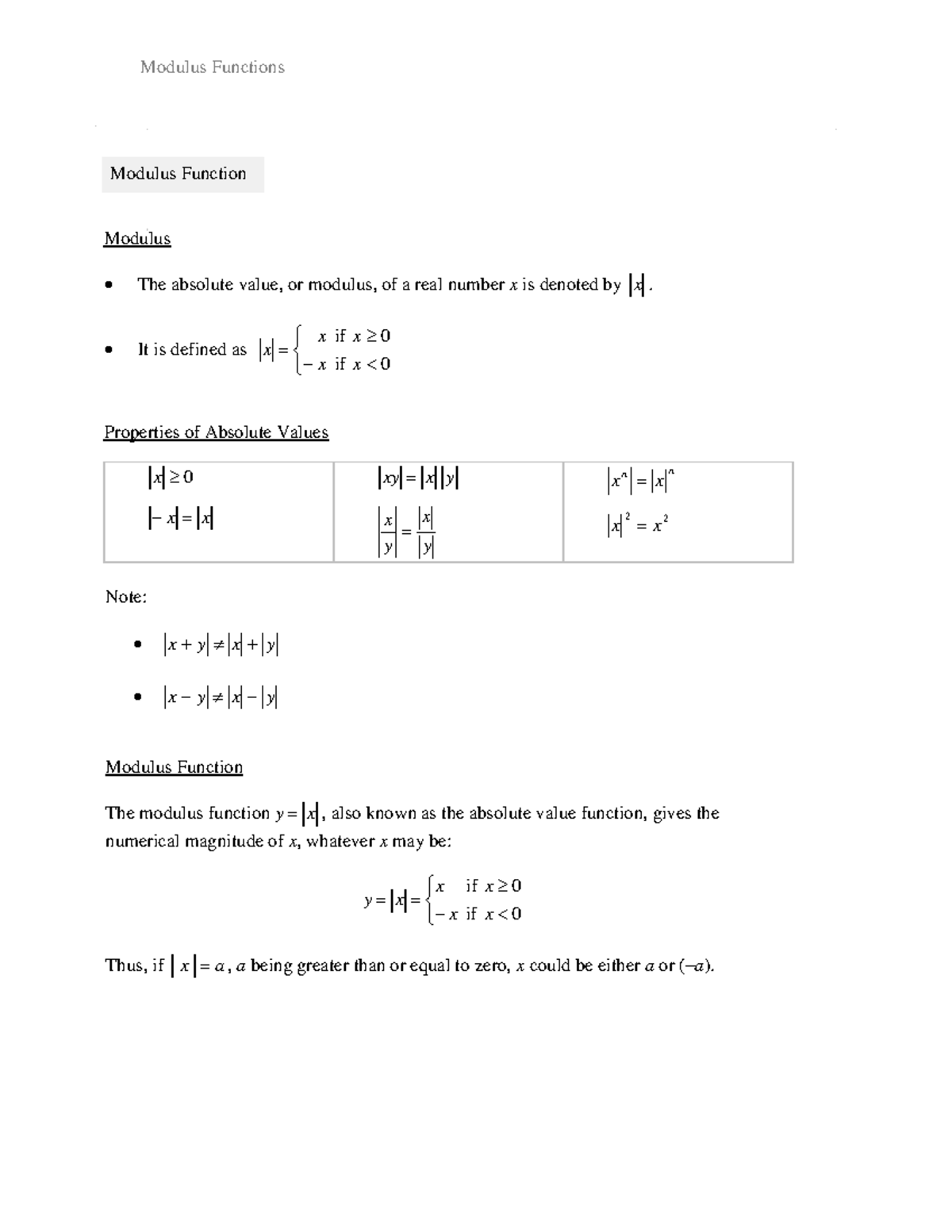 A Math CT2 - nil - Modulus It is defined as Properties of Absolute ...