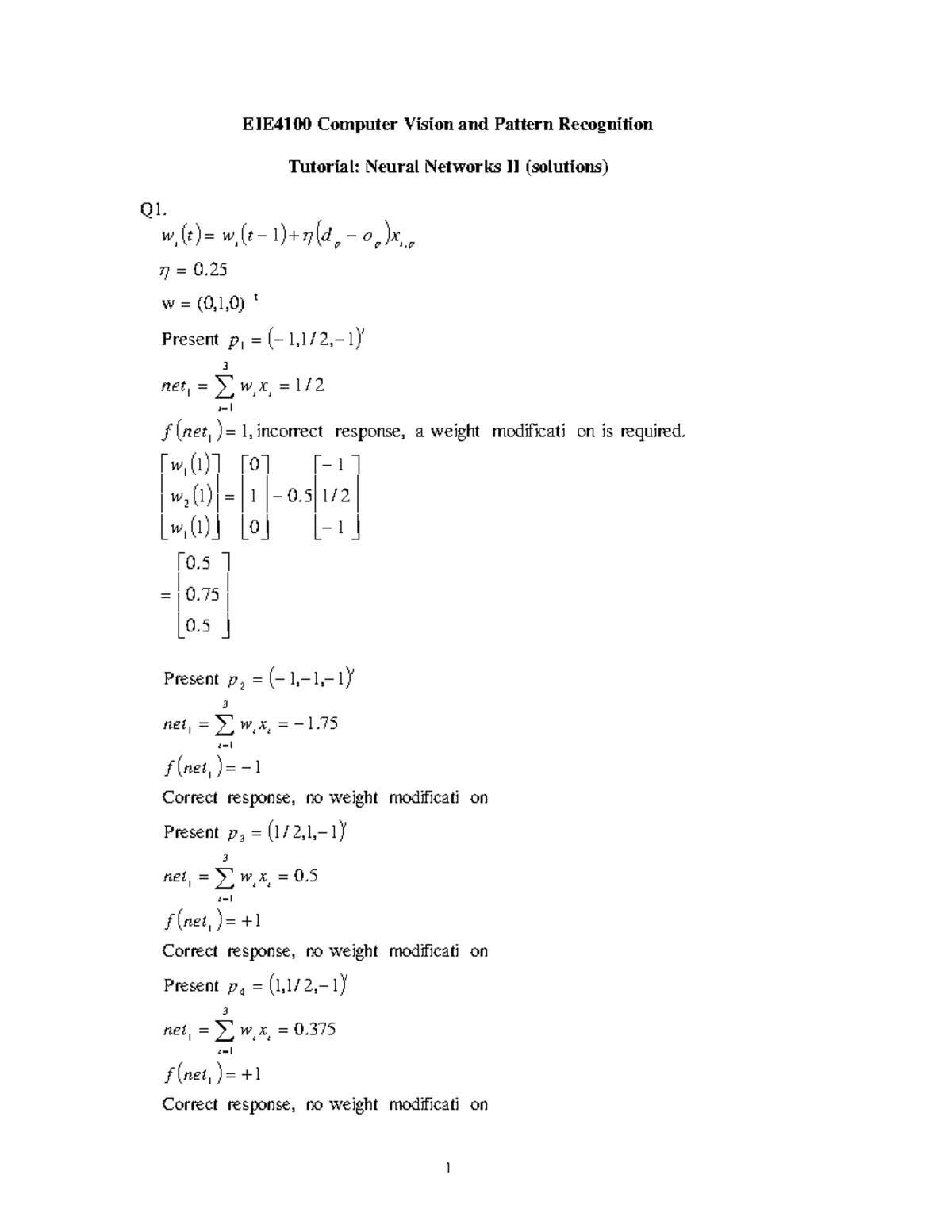 Neural network 2 tutorial solution - EIE4100 Computer Vision and Pattern Recognition Tutorial ...