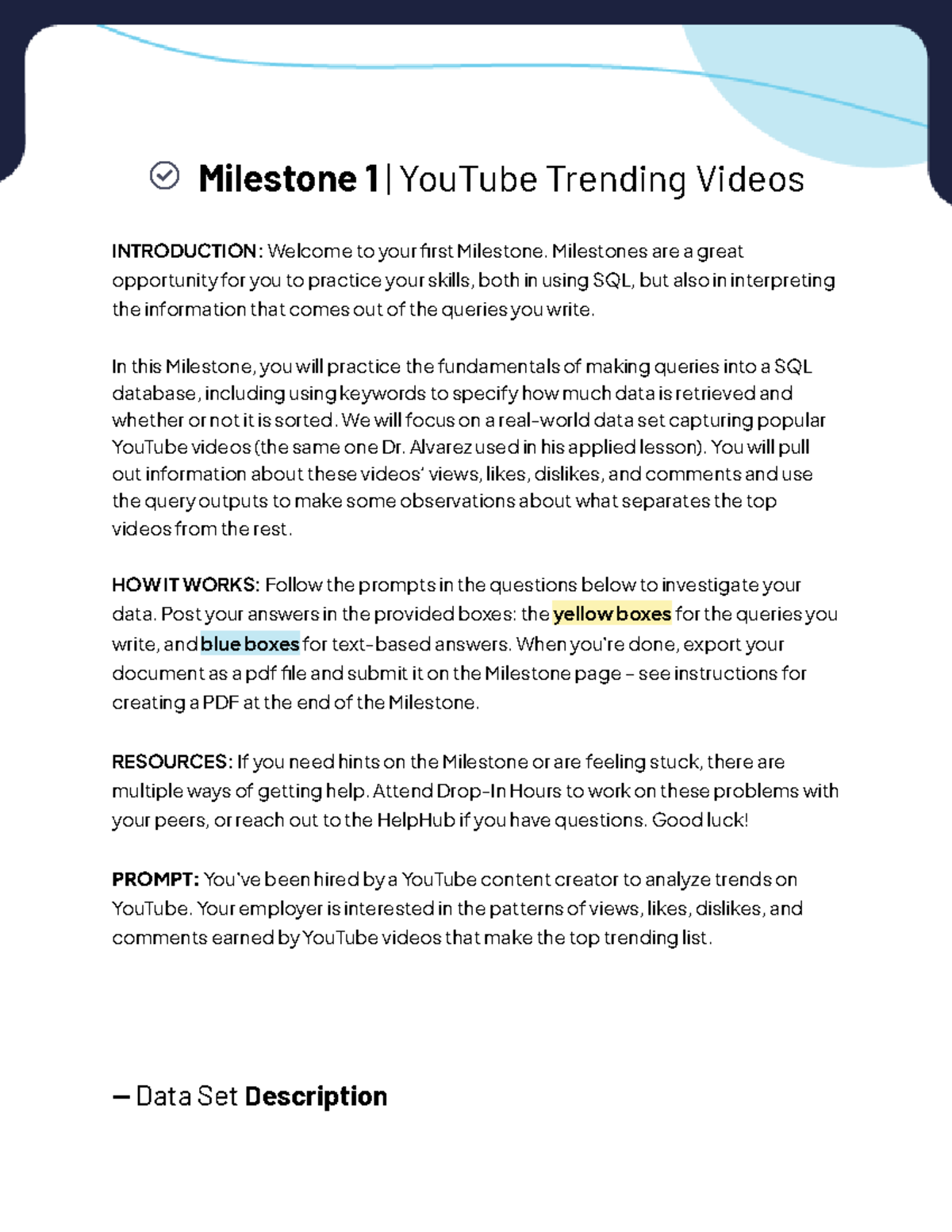 Copy of Milestone 1 Solution Sheet - Milestone 1 | YouTube Trending ...