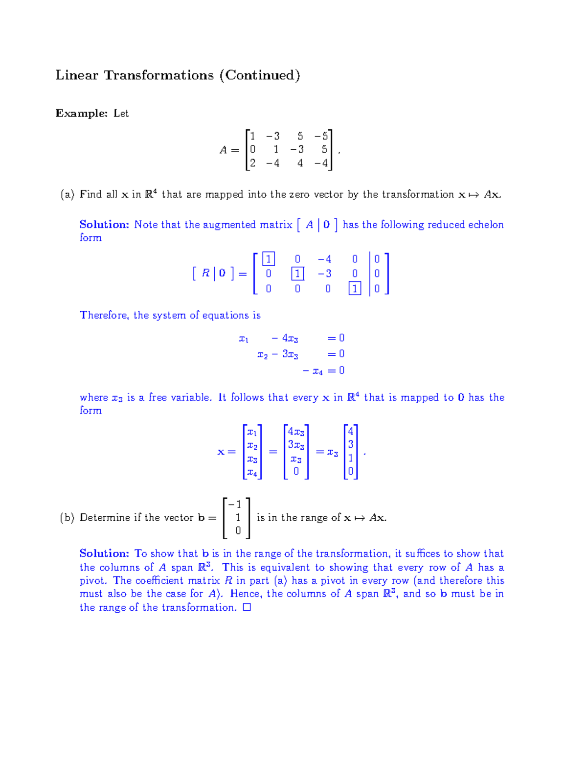 Lecture notes, lecture 9 - Linear Transformations (Continued) Example ...